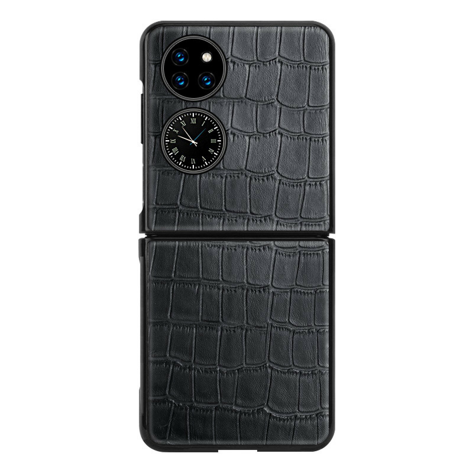 Чехол-накладка MyPads Premium для Huawei P50 Pocket из искусственной кожи с тиснением крокодила черный