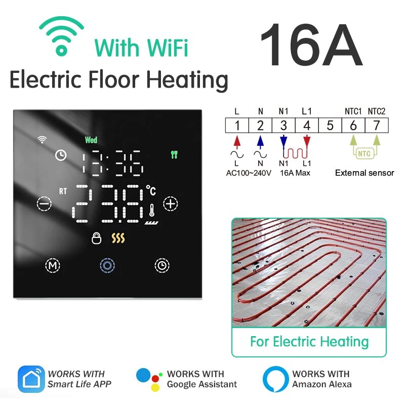 EZAIOT WiFi Термостат для Электрического Подогрева 16A