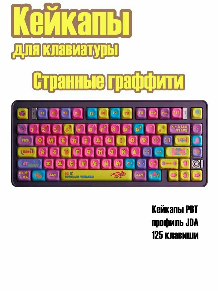 Кейкапы для механической клавиатуры PBT клавиши, тема<Странные граффити>, профиль JDA,125 клавиши