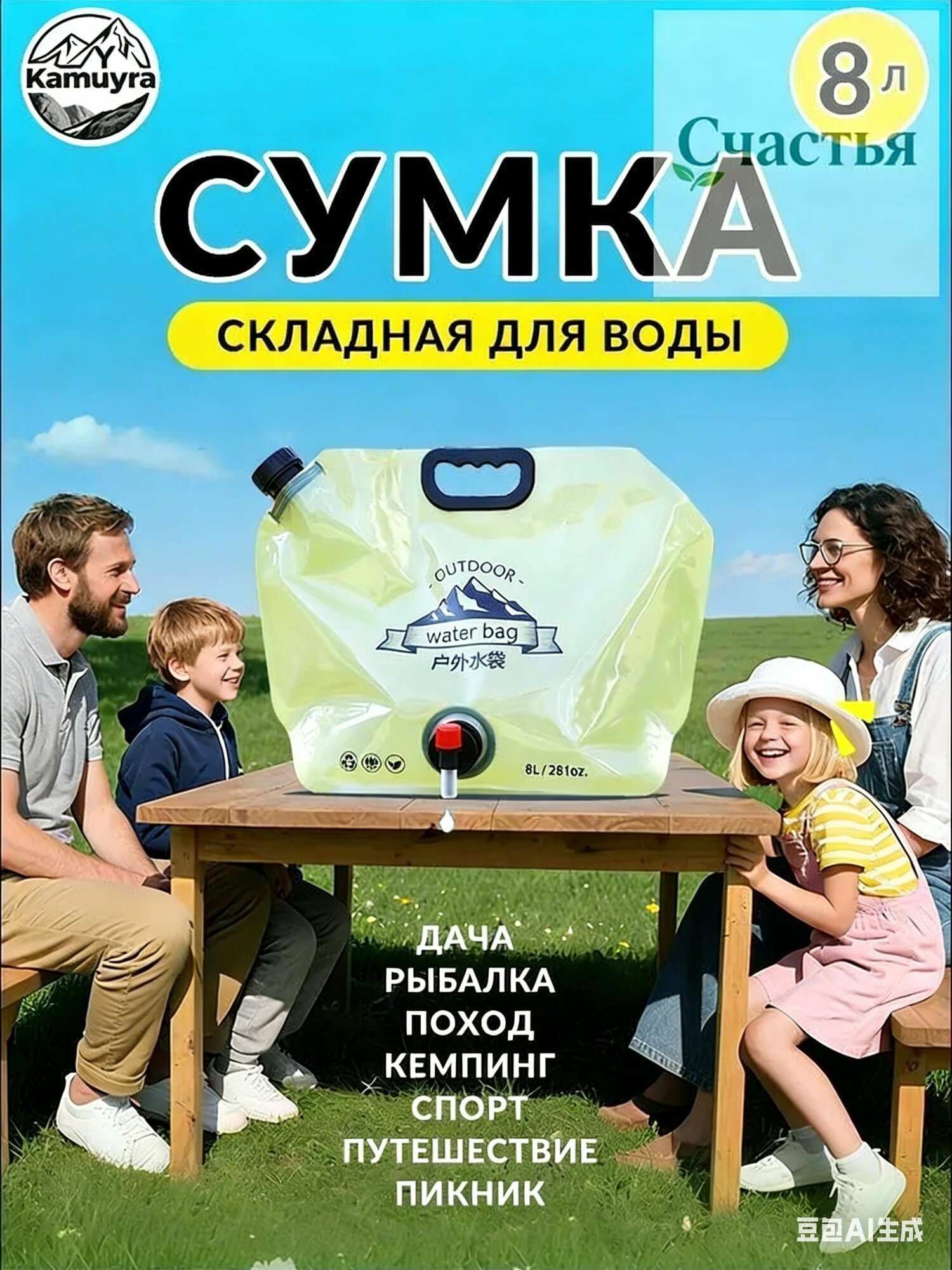 Складная канистра для воды 8л, канистра с краном для воды, большая емкость, для кемпинга