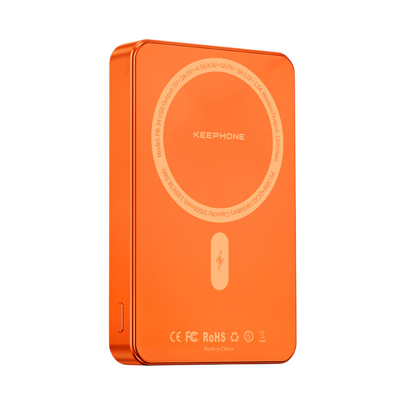 Беспроводной блок питания KEEPHONE Lucci / Быстрая зарядка аккумулятора: 10000 мАч, Повербанк — Orange