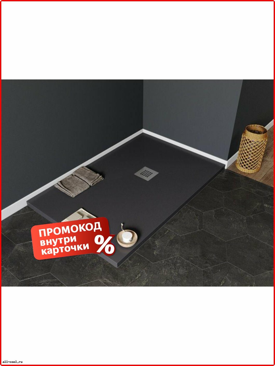Поддон для душа Aquanet Berto 120x80 низкий, литьевой мрамор, прямоугольный, черный
