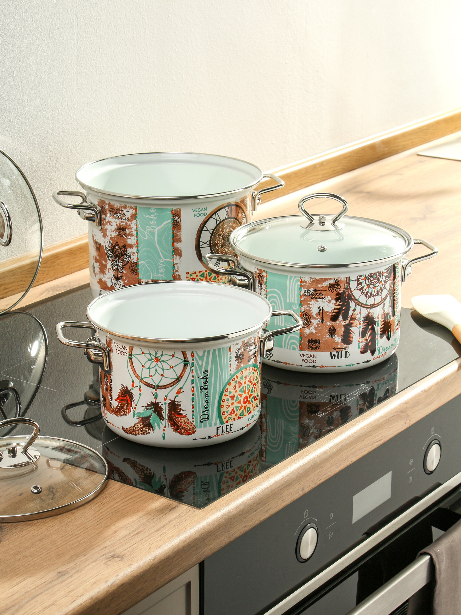 Набор эмалированных кастрюль Керченский металлургический завод Бохо-5-1-Элит, 6 предметов, 1.9, 2.5, 5 л, для индукции