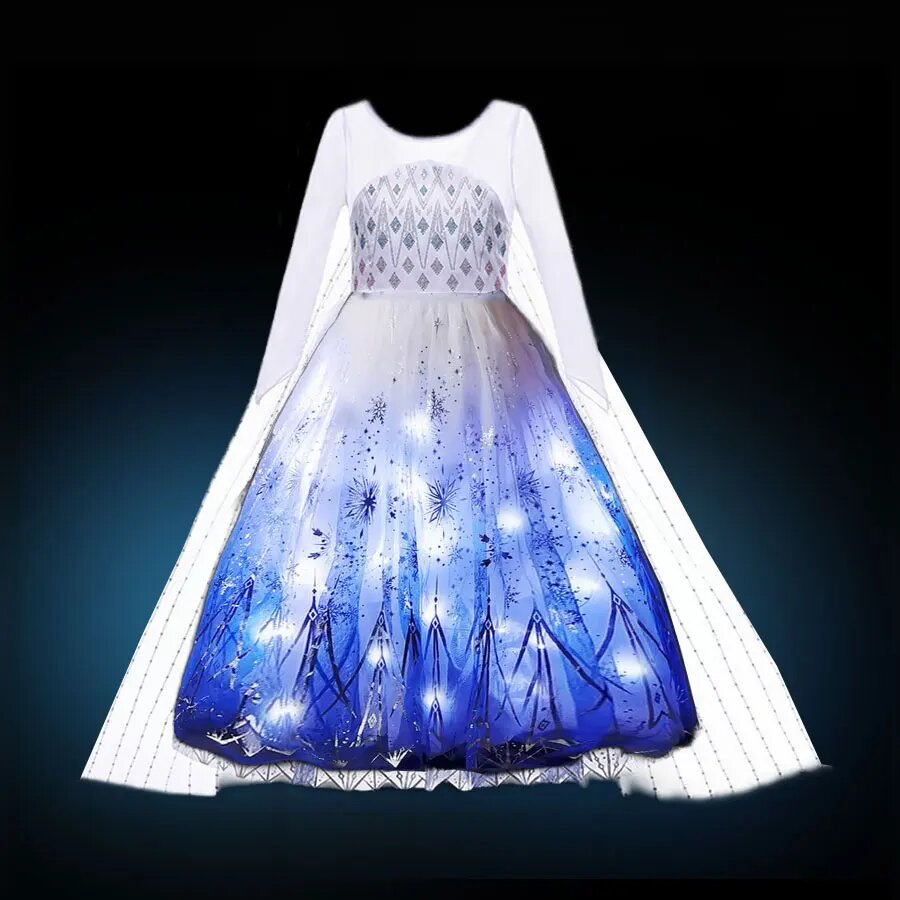 Платье Диснея со светодиодной подсветкой, костюм Духа Эльзы для девочек, ролевая игра «Холодное сердце», маскировка Снежной королевы, белое платье Эльзы на Хэллоуин, детская одежда