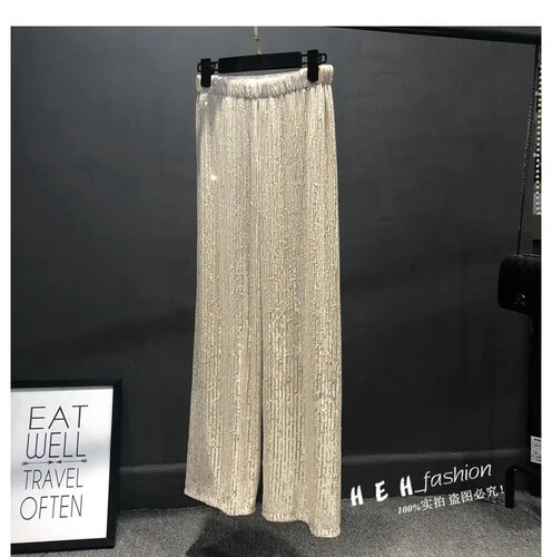 Женские блестящие брюки с пайетками, золотистые, One Size