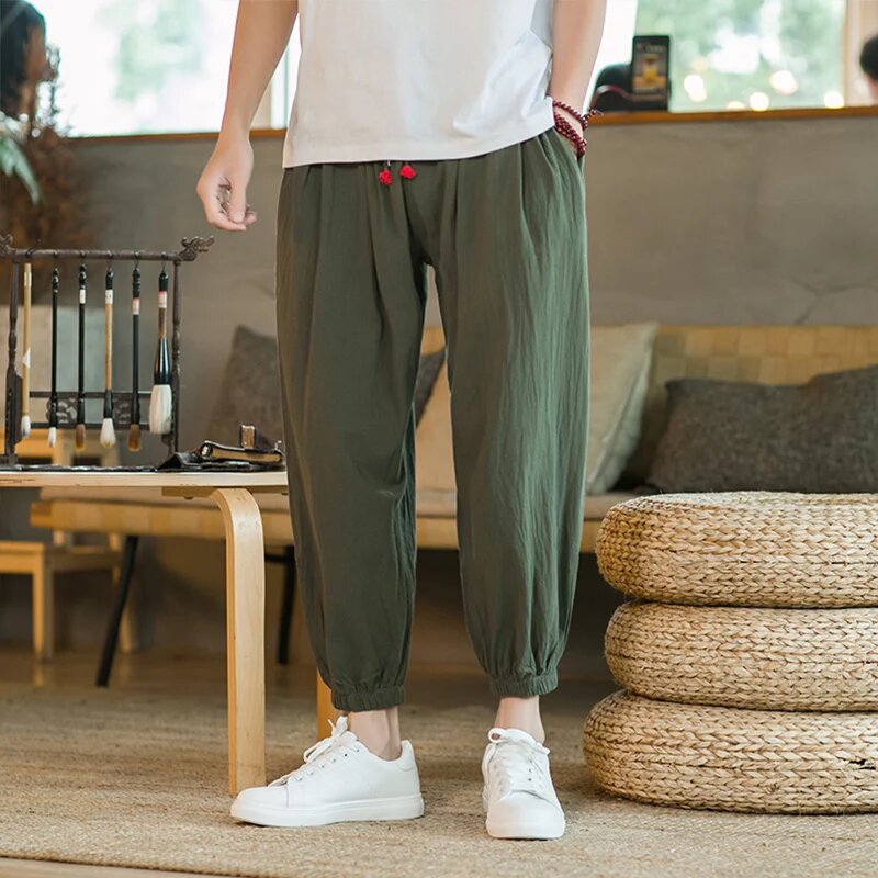 Мужские хлопковые шаровары XL, Зеленый, army green
