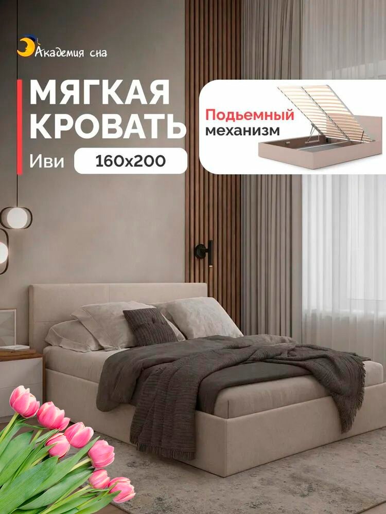 Кровать 160х200 двуспальная с подъемным механизмом Академия сна Иви Тк. Velutto 07