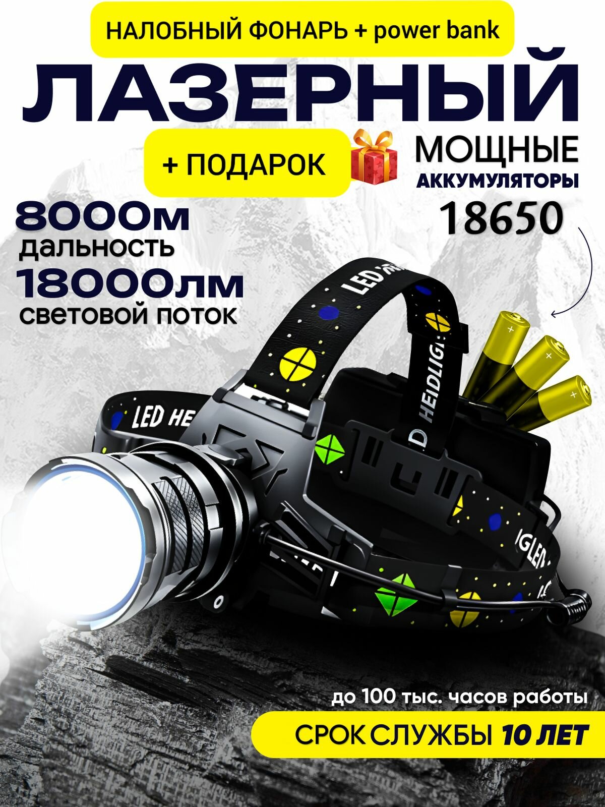 Фонарь налобный аккумуляторный мощный