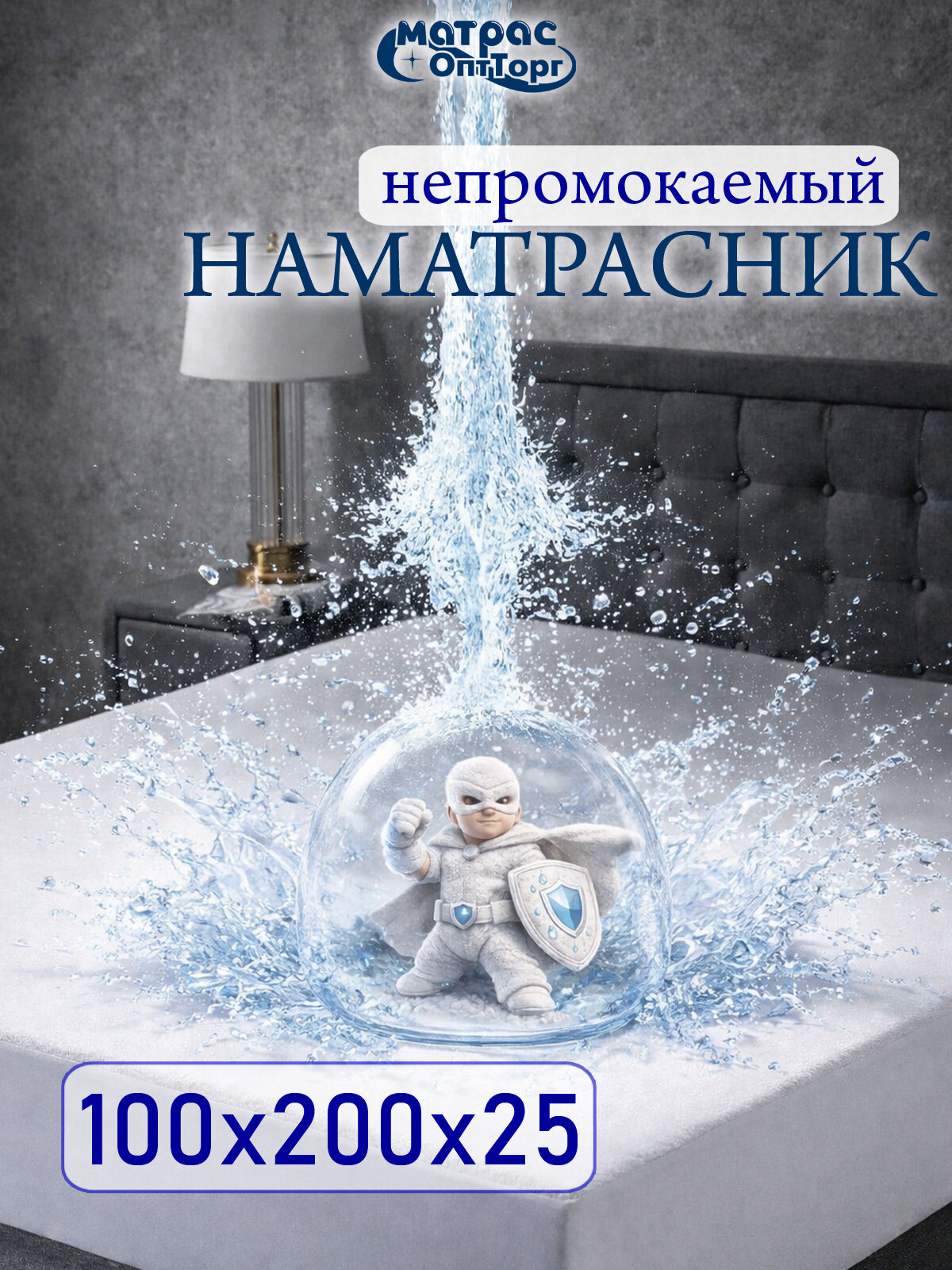 Непромокаемый наматрасник 100х200 на резинке с бортом 25 см Аквастоп-Мулетон