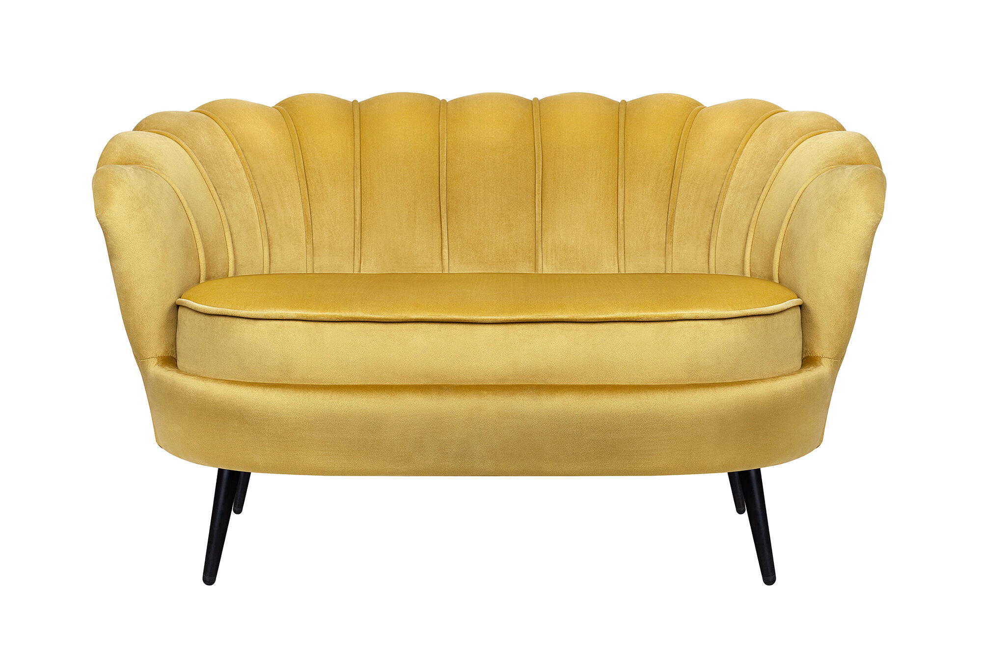 Прямой дизайнерский диван ракушка, Pearl double yellow, желтый с черными ножками