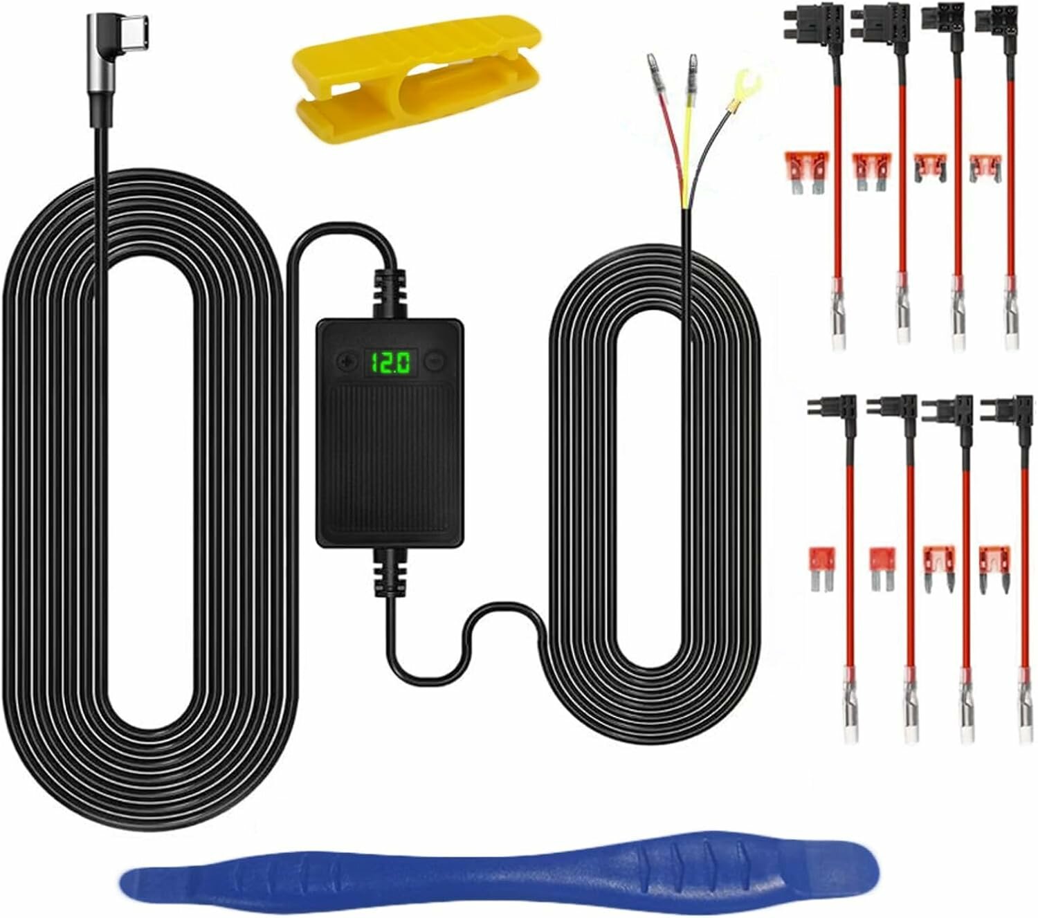 Многоразмерный комплект проводов Dash Cam Acc с индикатором напряжения для видеорегистратора, портом питания USB C, круг