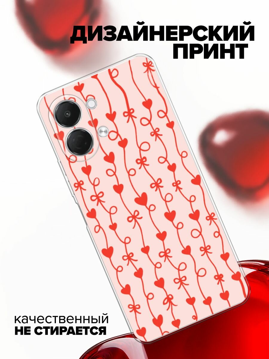 Чехол на Tecno Spark Go 3 / Текно Спарк Го 3 с принтом Ниточки с сердечками — фото 1