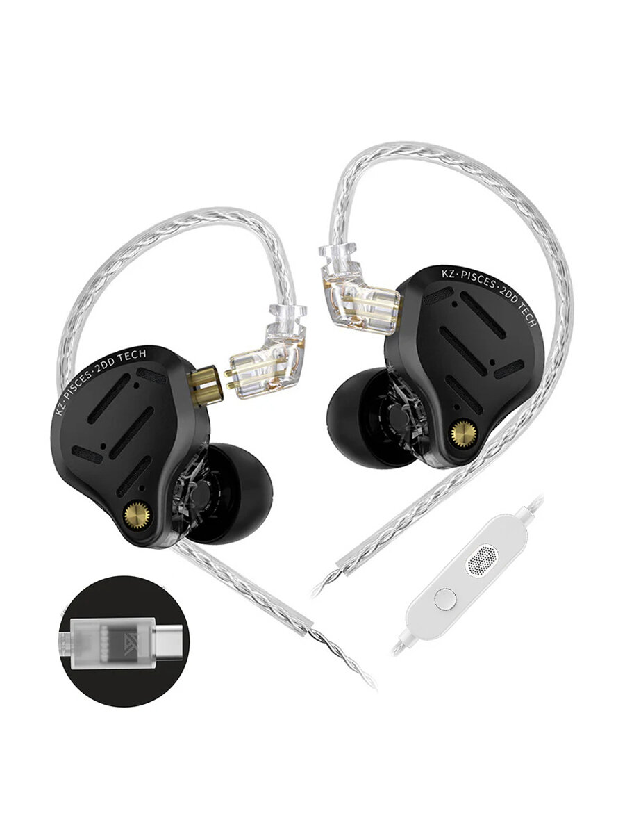 KZ Pisces No Switches USB Type-C с микрофоном, черный, проводные наушники
