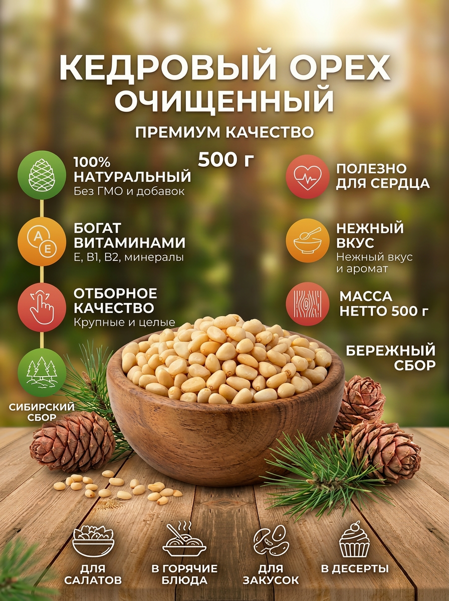 Кедровый орех очищенный высший сорт, 500 г