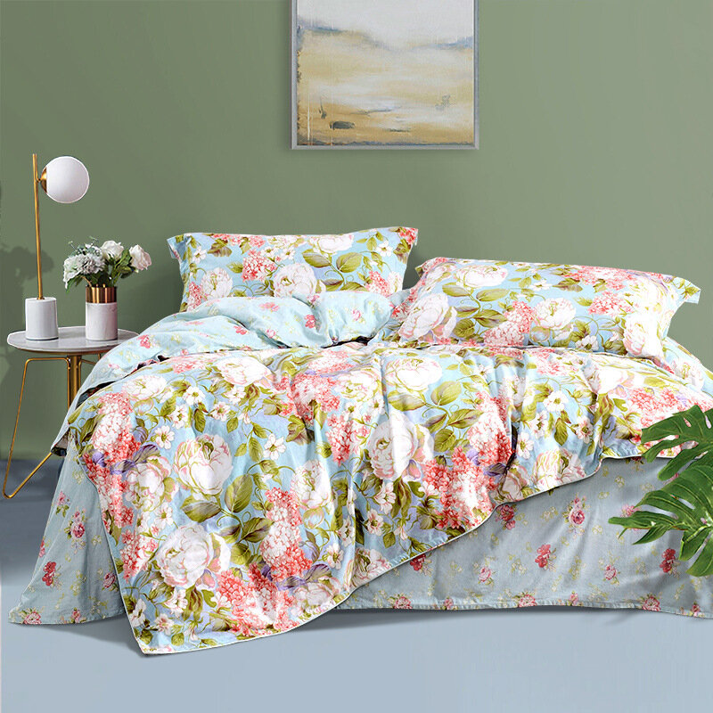 Комплект постельного белья Fuanna Home Textiles из чистого хлопка, 4 предмета: пододеяльник, простыня, наволочка, летний комплект постельного белья, 1,8 м.