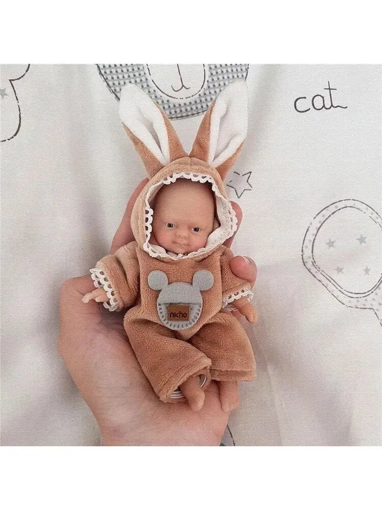 4,5-дюймовая мини-полная силиконовая кукла Reborn Baby Boy, детский подарок с одеждой кролика