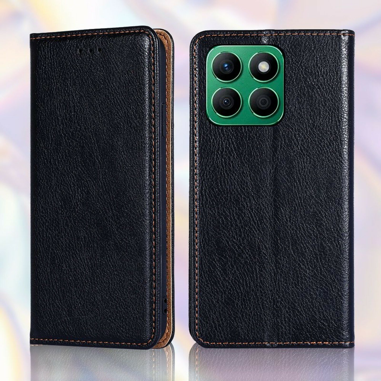 Противоударный чехол-книжка MyPads для Honor X8b черный с подставкой из искусственной кожи