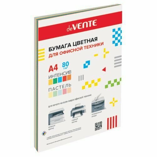 Бумага цветная для офисной техники 50 листов Ассорти Пастель и Интенсив 2072257 "deVente"