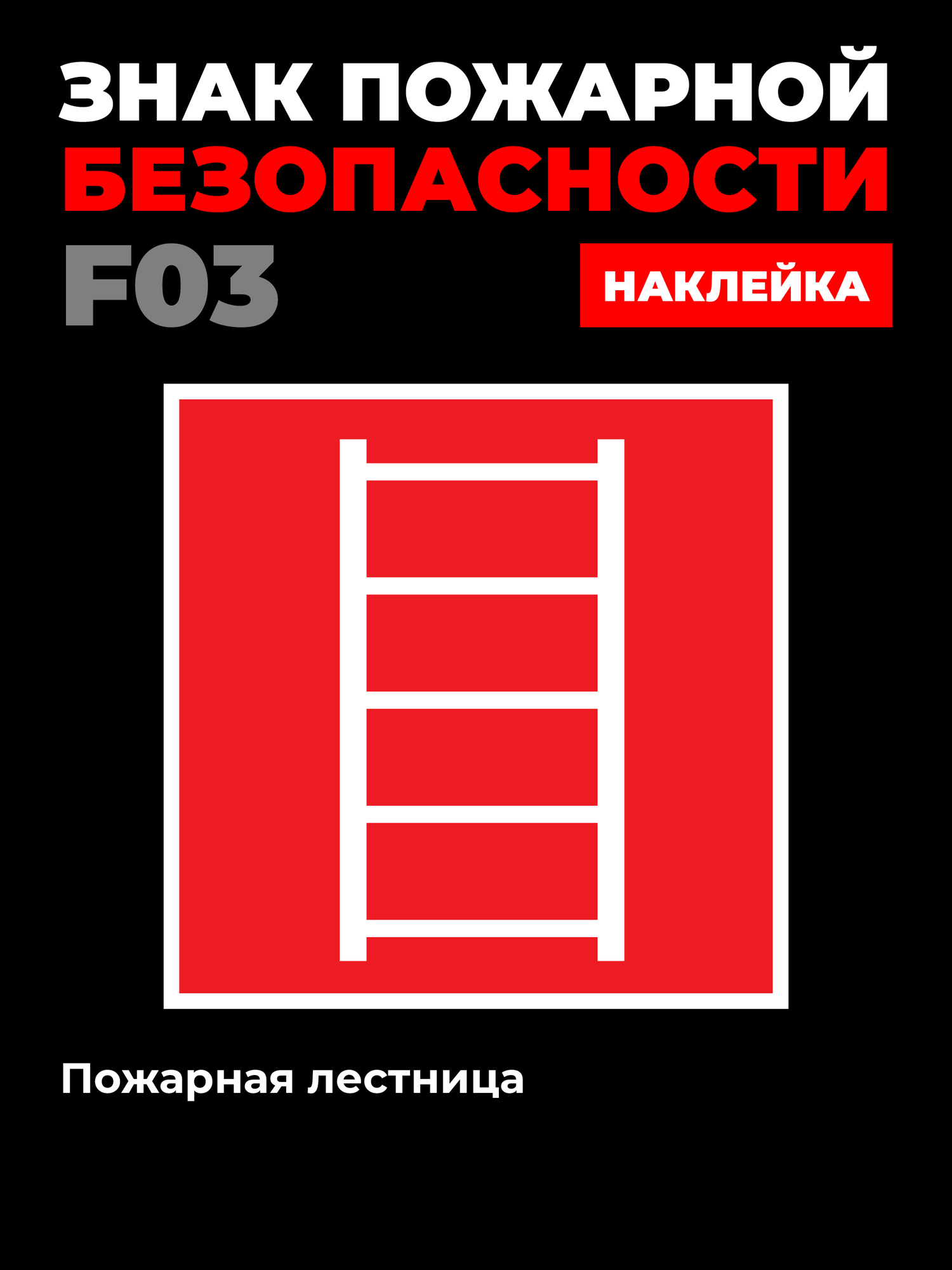Несветящийся знак пожарной безопасности F03 "Пожарная лестница" (самоклеящаяся ПВХ плёнка, 100*100*0,1 мм, 5 шт.)