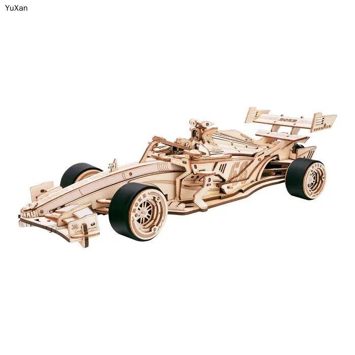 Деревянный конструктор Robotime ROKR LK505 Заводной гоночный автомобиль 3D Деревянный механический конструктор 247 дет 29*10*8см — фото 1