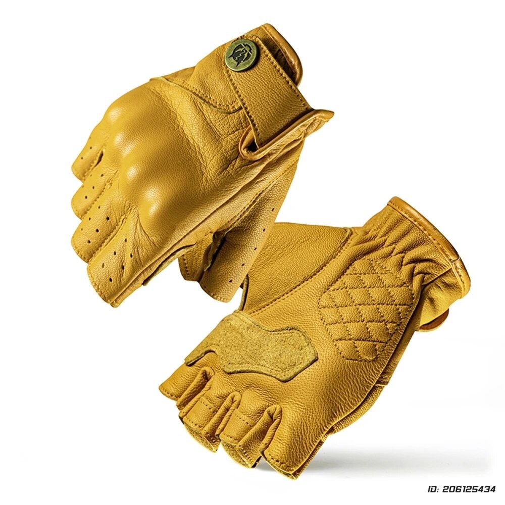 Винтажные мотоциклетные перчатки без пальцев, мотоциклетные перчатки с половиной XXL, VTG-002-yellow