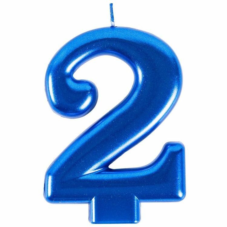 Свеча Веселая затея цифра 2, синяя, парафиновая, высота 8 см