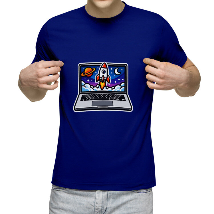 Мужская футболка «Космический Запуск» (синий, 2XL)