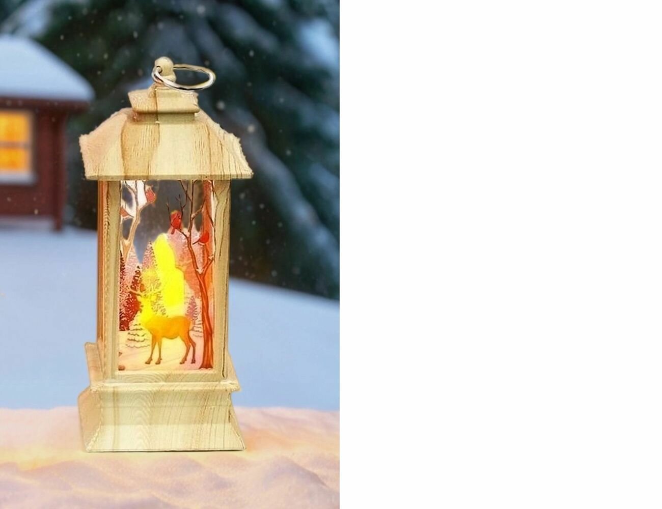 Светящаяся ёлочная игрушка фонарик С оленем В лесу, пластик, тёплый белый LED-огонь, 13 см, батарейки, Sigro 54-0079-3