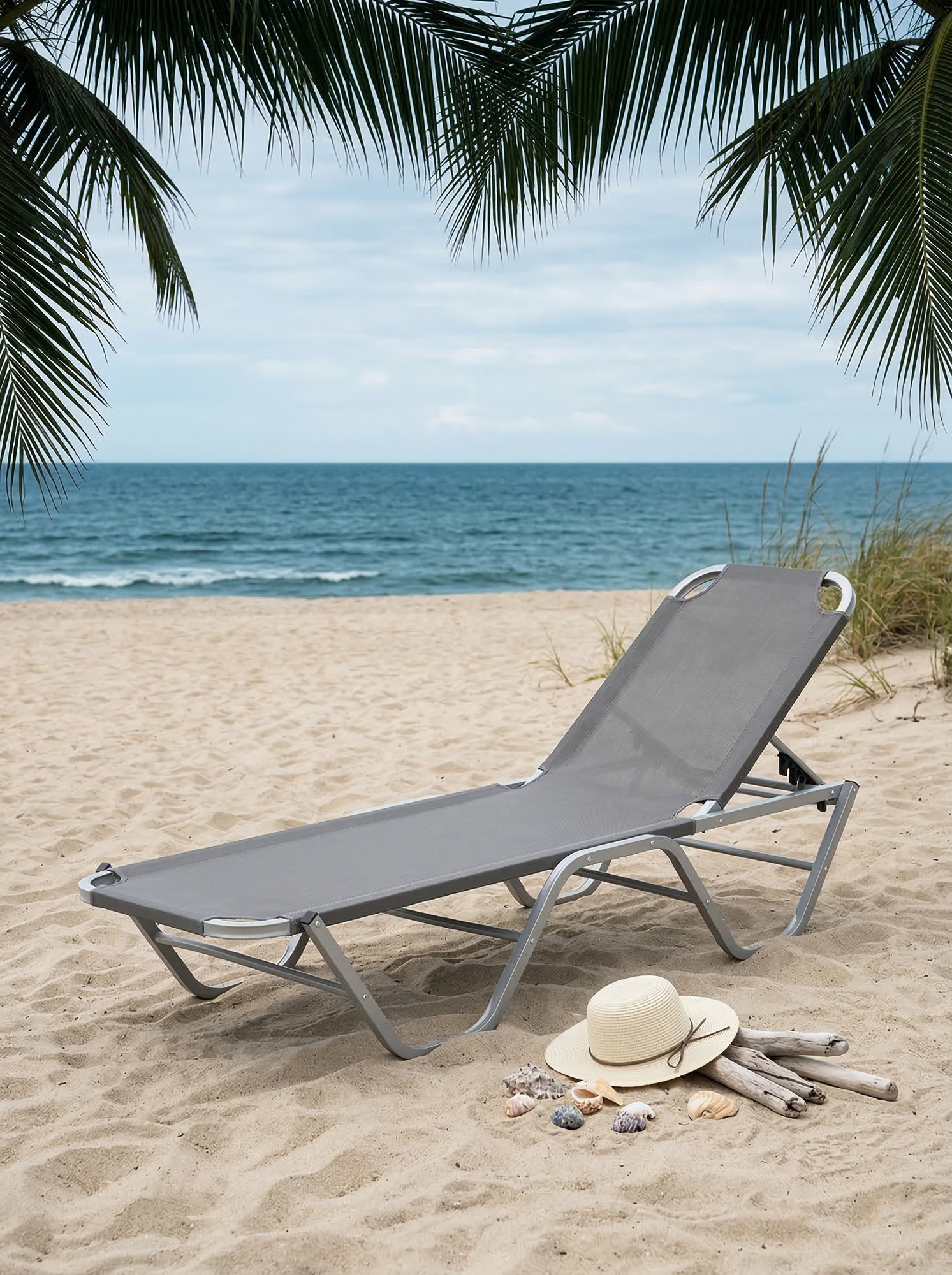 Шезлонг с регулировкой наклона из алюминия Флэт (Flat), серый