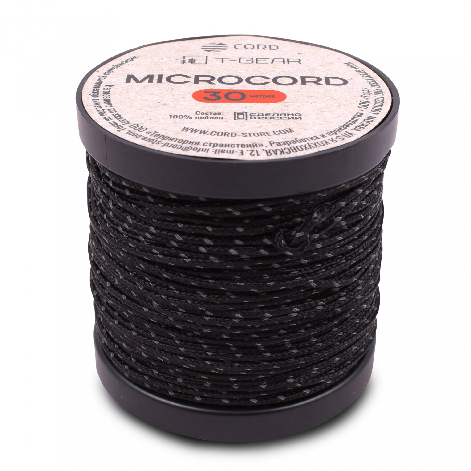 Микрокорд T-Gear x CORD nylon катушка 30м световозвращающий (Black)
