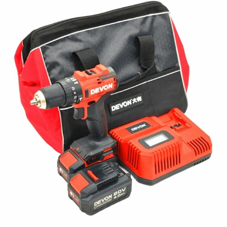 Аккумуляторный шуруповерт DEVON, 2 АКБ 4 Ач, З/У, сумка, 5210-LI-20-SET