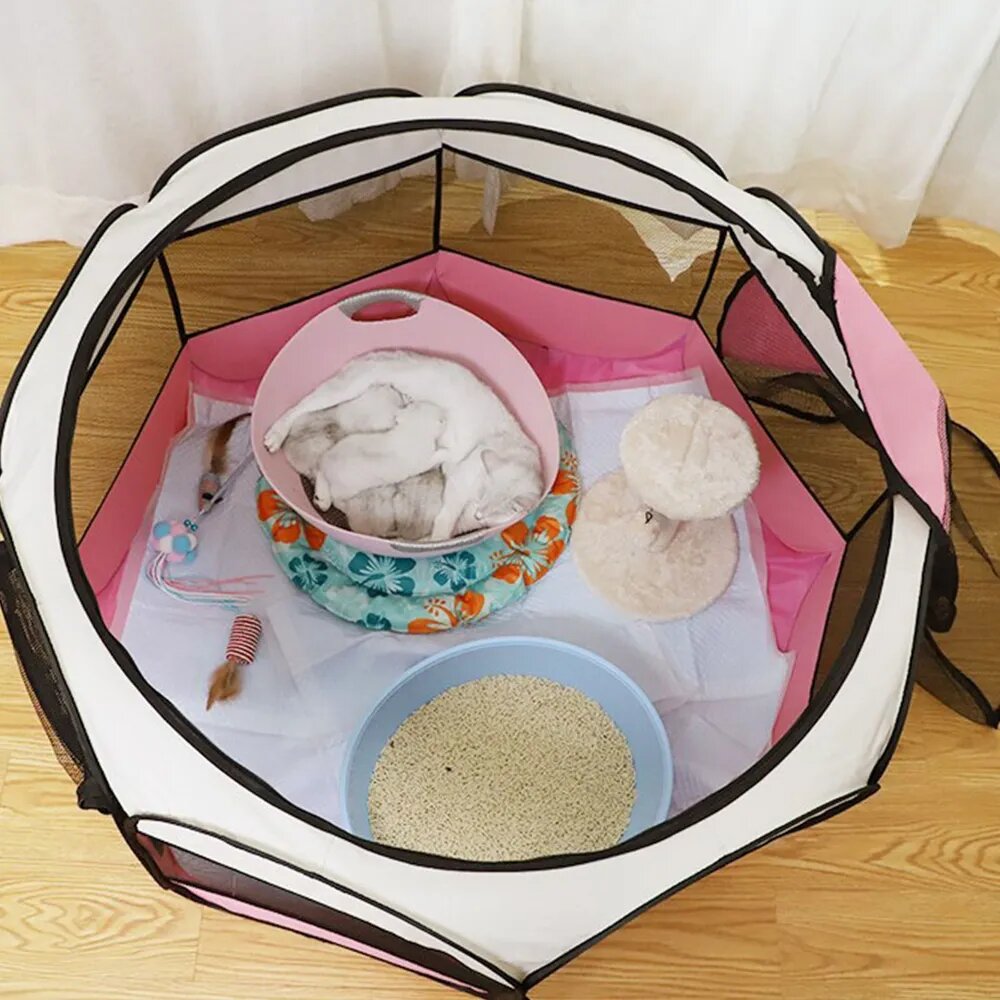 Складной манеж для кошек, портативный, с карманами, многоугольный, бежевый
