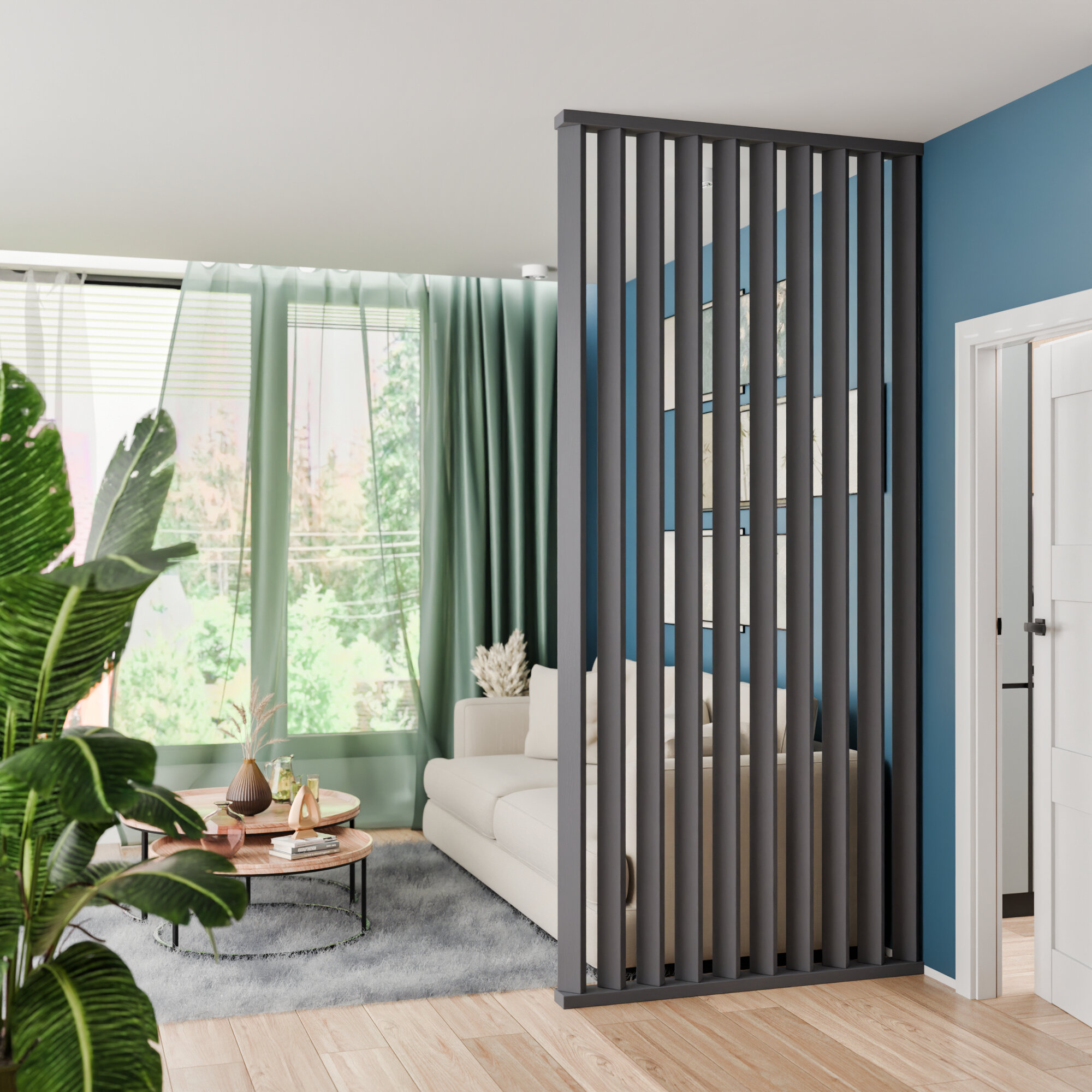 Реечная перегородка для зонирования пространства 1236 мм, Графит, ЛДСП