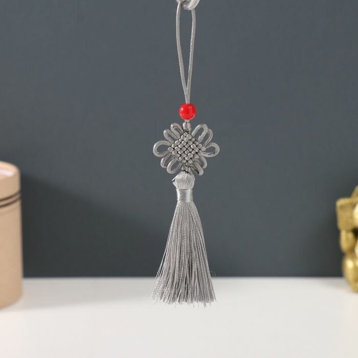 Подвеска текстиль, пластик Узел счастья и бесконечности , серая, 8.5 см