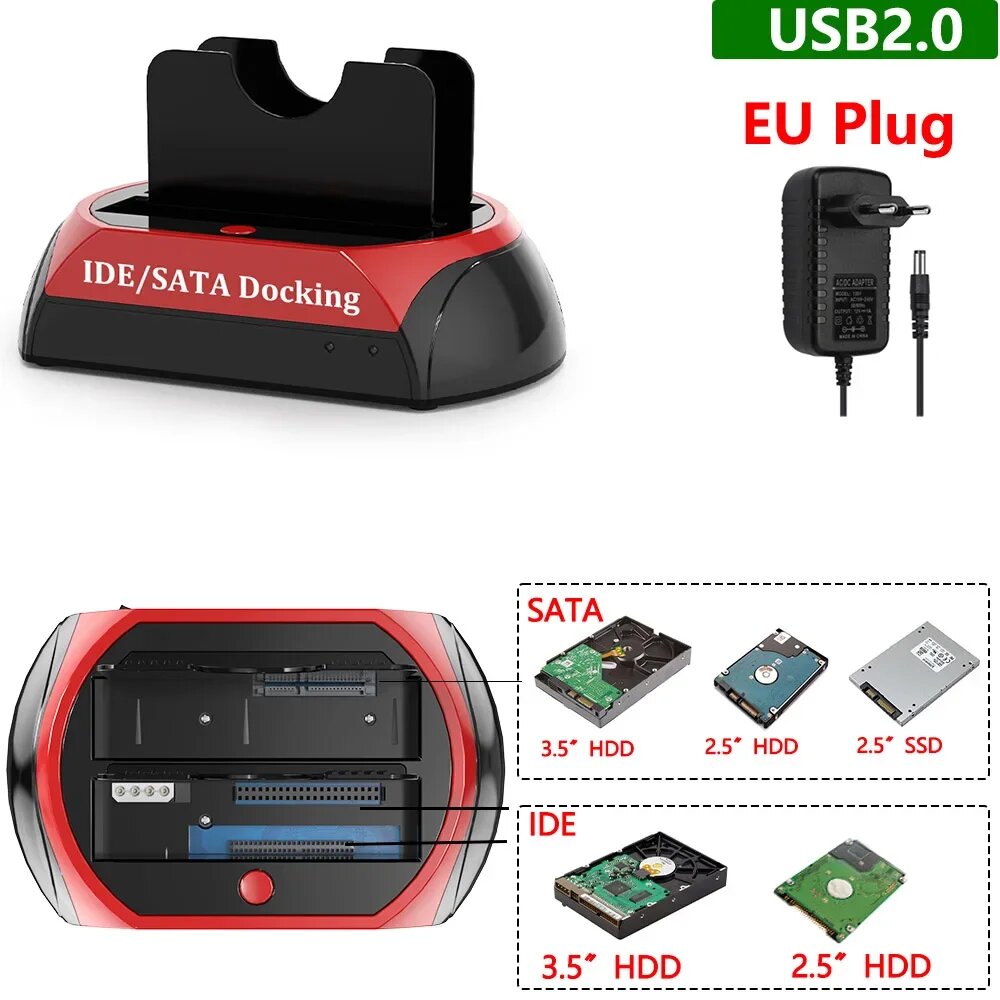 USB док-станция IDE/SATA 2.5/3.5" EU plug, черная