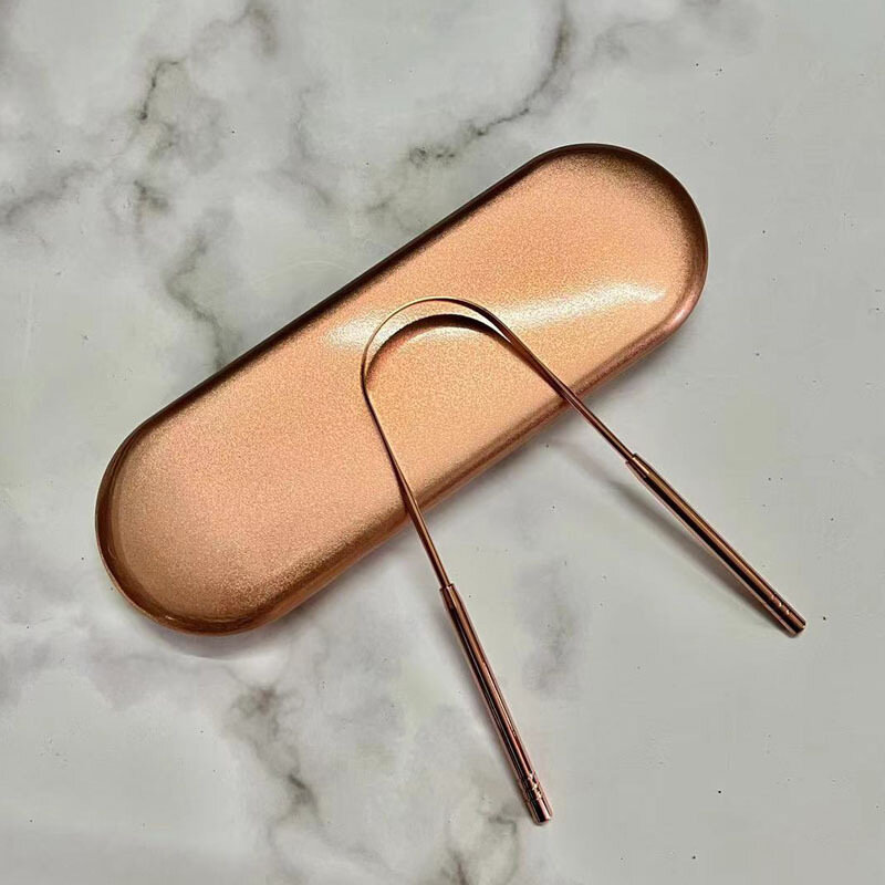 Кросс-бордерный спот лопатка для чистки языка U-образная нержавеющая сталь очиститель языка щетка для чистки языка розовое золото инструмент для оральной гигиены U-образная лопатка для чистки языка розовое золото + железная коробка