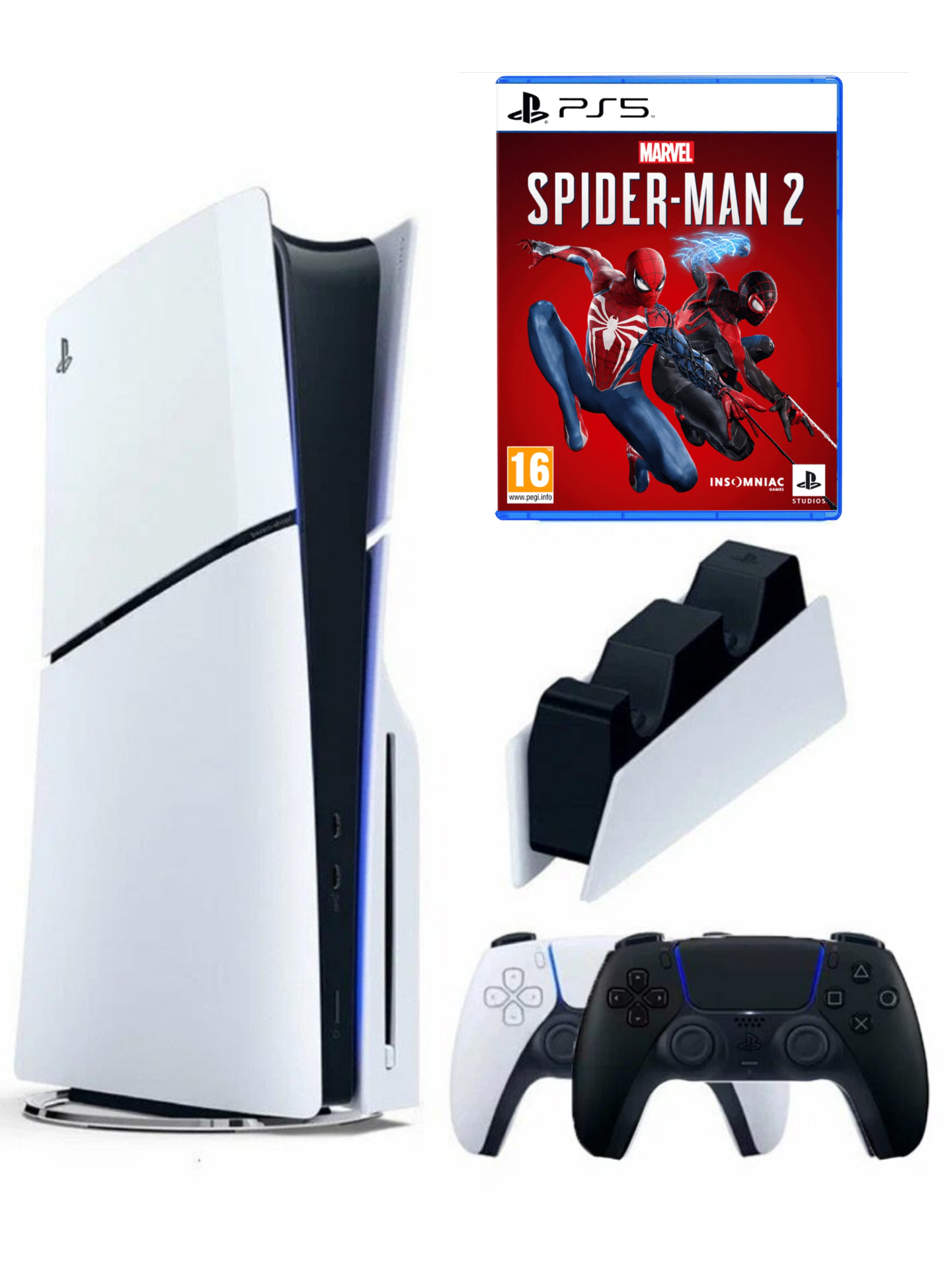 PS5 (ПС5) Игровая приставка Sony PlayStation 5 Slim disc + 2-й геймпад(черный) + зарядное + игра Spider-Man2