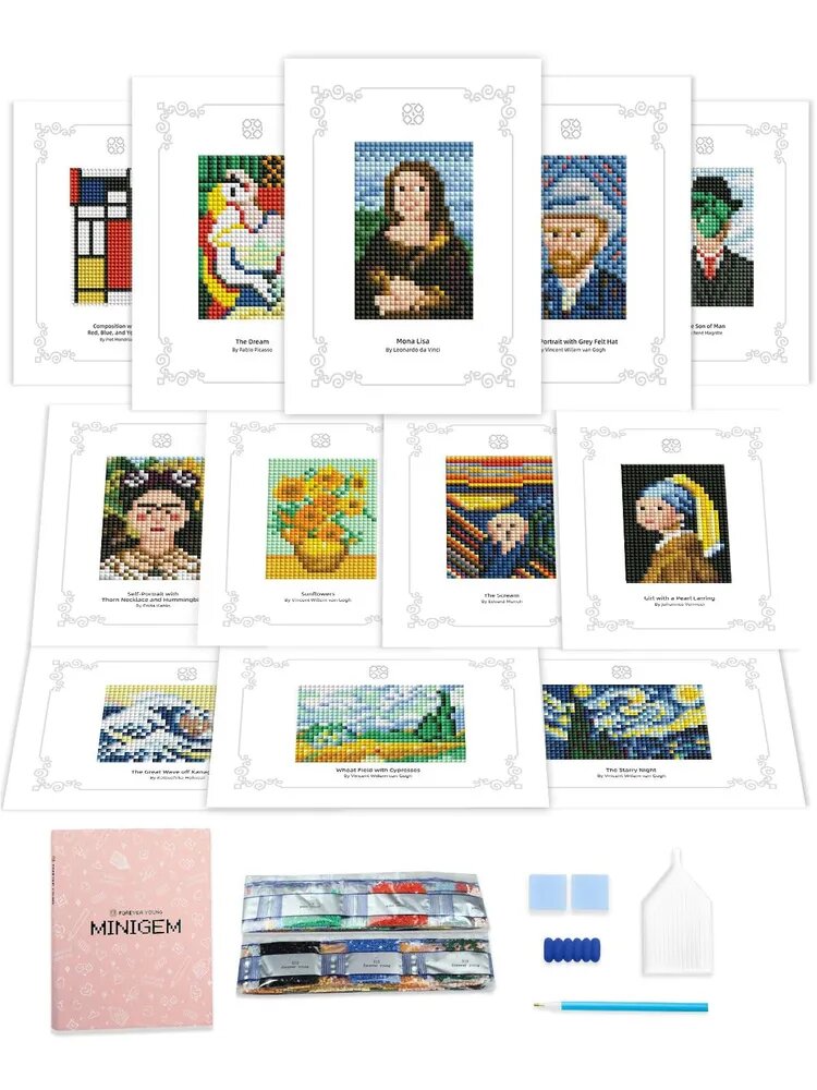 Minigem набор из 12 мини-наборов для алмазной мозаики, классические и быстрые наборы для начинающих, мини-алмазная вышивка за 1 час, открытки со стразами, квадратные стразы, формат 5x7 дюймов