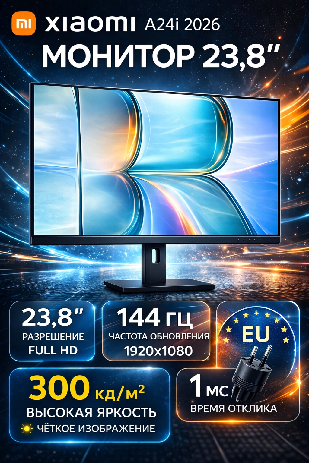 Монитор Xiaomi Redmi A24i P24FDA-RAGL2026, 23.8", 1920х1080, 144 Гц, IPS