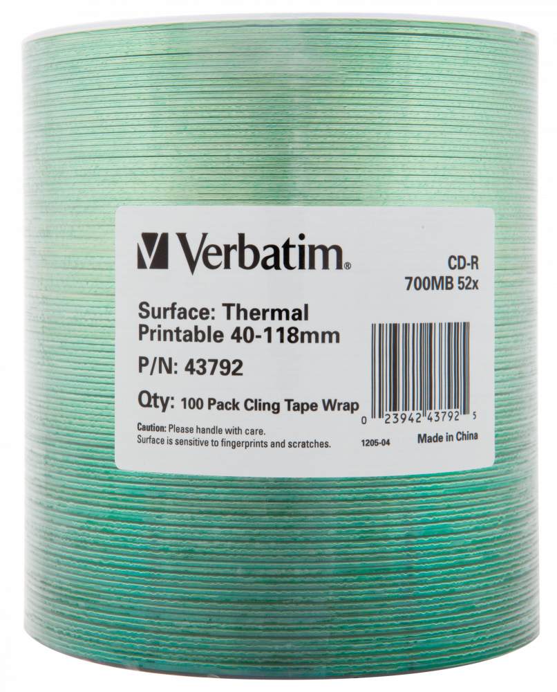 Диск оптический Verbatim CD-R 52x 700MB DataLifePlus Wide Thermal Printable no ID, Bulk, 100 шт.