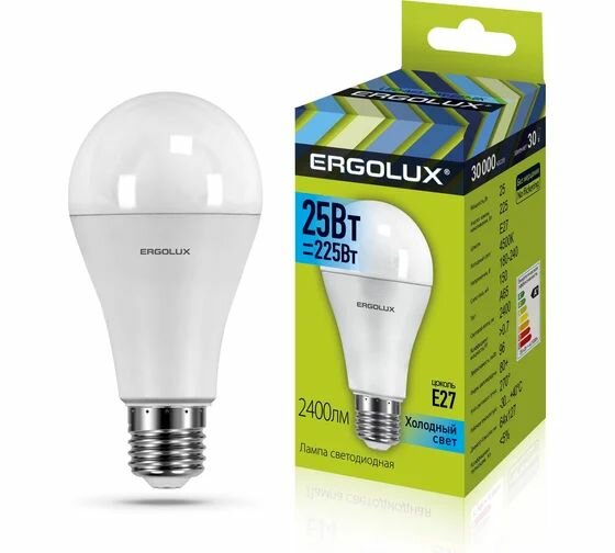 Светодиодная лампа Ergolux LED-A65-25W-E27-4K ЛОН, 25Вт, E27, 4500K, 180-240В