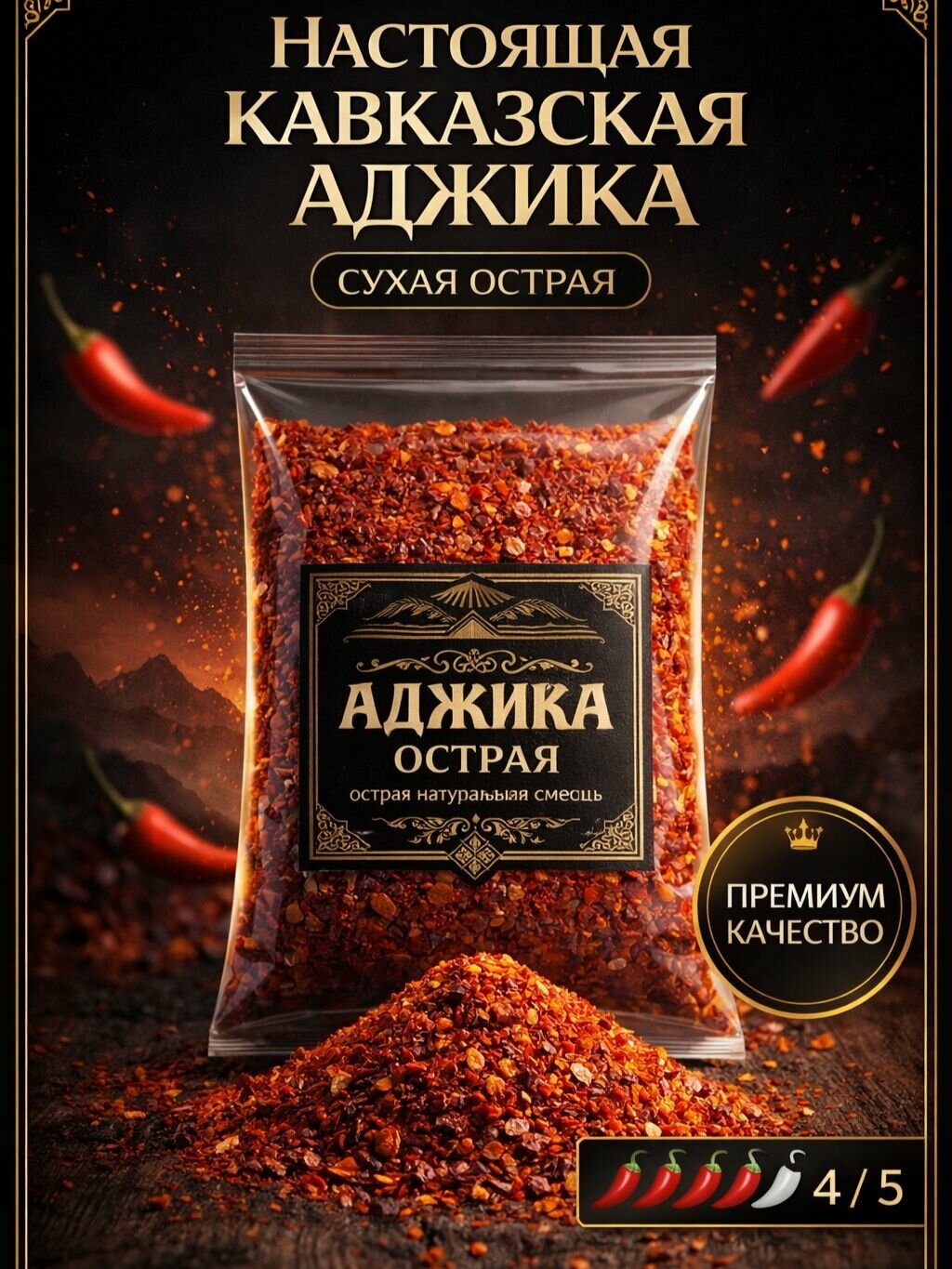 Аджика сухая острая приправа и специи для мяса, шашлыка, курицы и маринада Кавказская натуральная смесь хмели-сунели с паприкой и чесноком