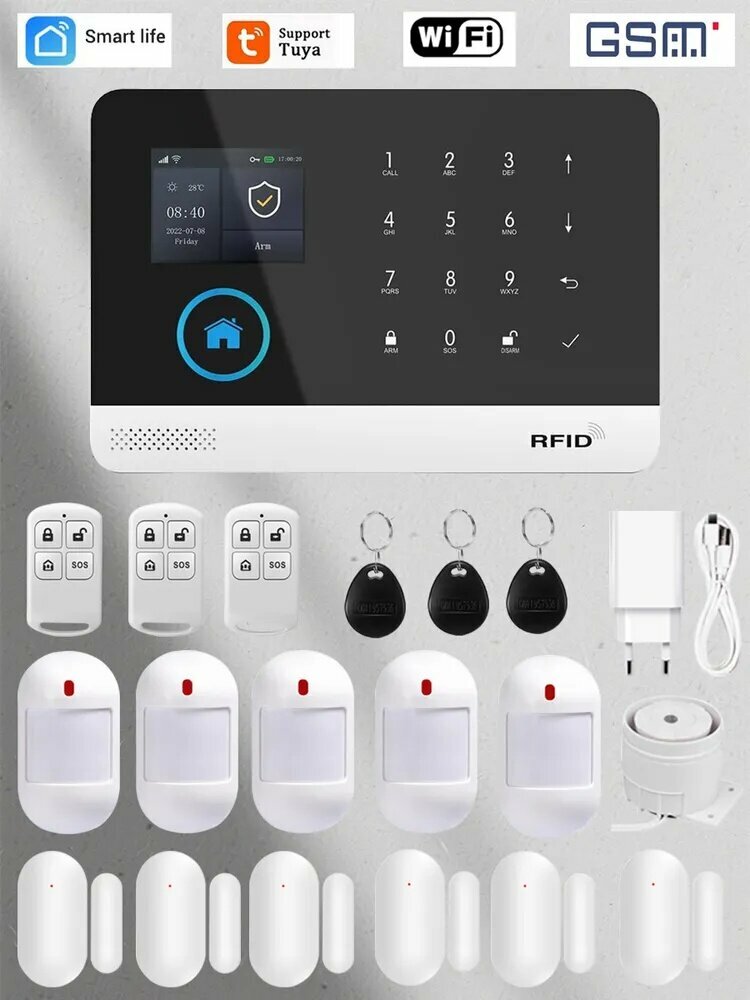 Система охранной сигнализации Беспроводная WIFI +GSM 433 МГц Автоматический набор Умная домашняя система Q0013