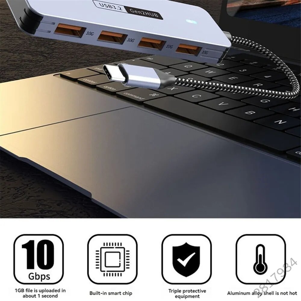 USB-концентратор USB 3.2 Gen2 HUB для быстрой передачи данных 10 Гбит/с - Серый — фото 1