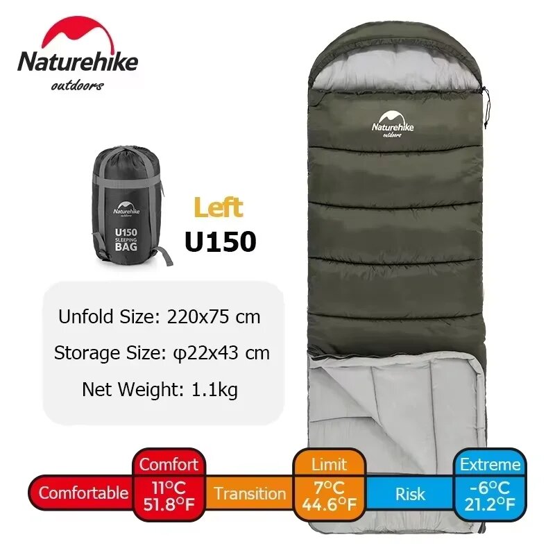 Naturehike спальный мешок U150 Left Green 1.1kg