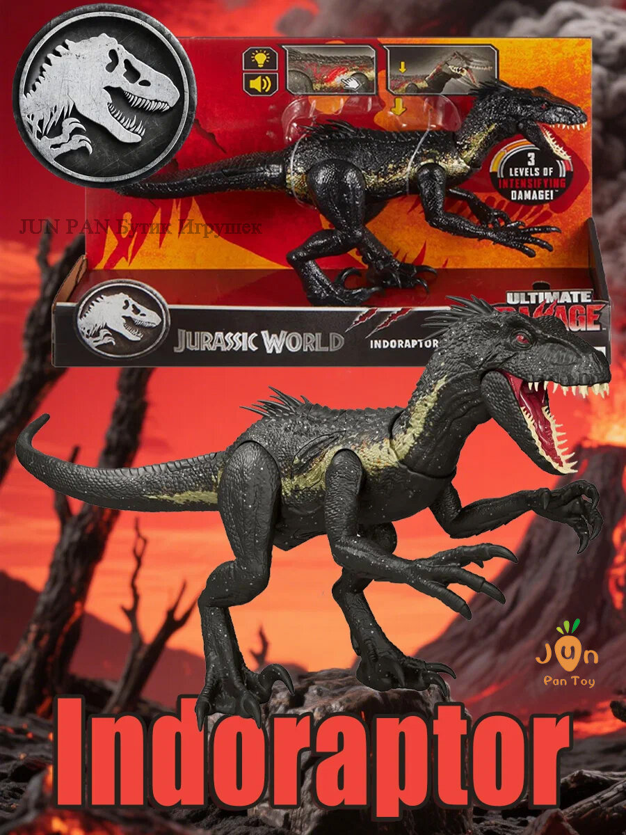 Игрушечная фигурка динозавра-индораптора из мира юрского периода Jurassic World Ultimate Damage Indoraptor Dinosaur Figure / Детские интерактивные игрушки-динозавры со световыми и звуковыми функциями