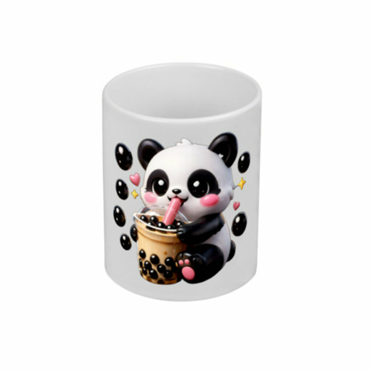 Кружка «Милая панда пьёт чай с шариками и сердечками» (белый)