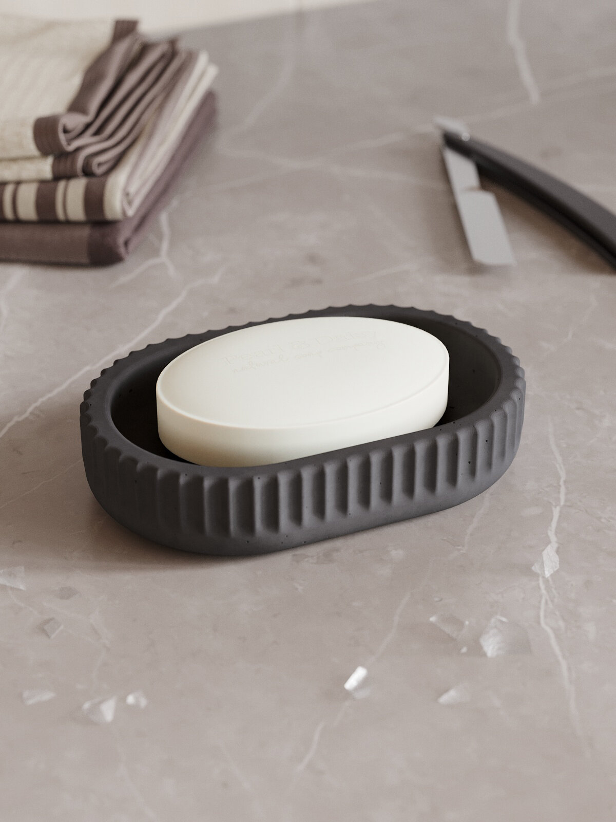 Мыльница для ванной и кухни Chloe из бетона, овальная, графитовая матовая