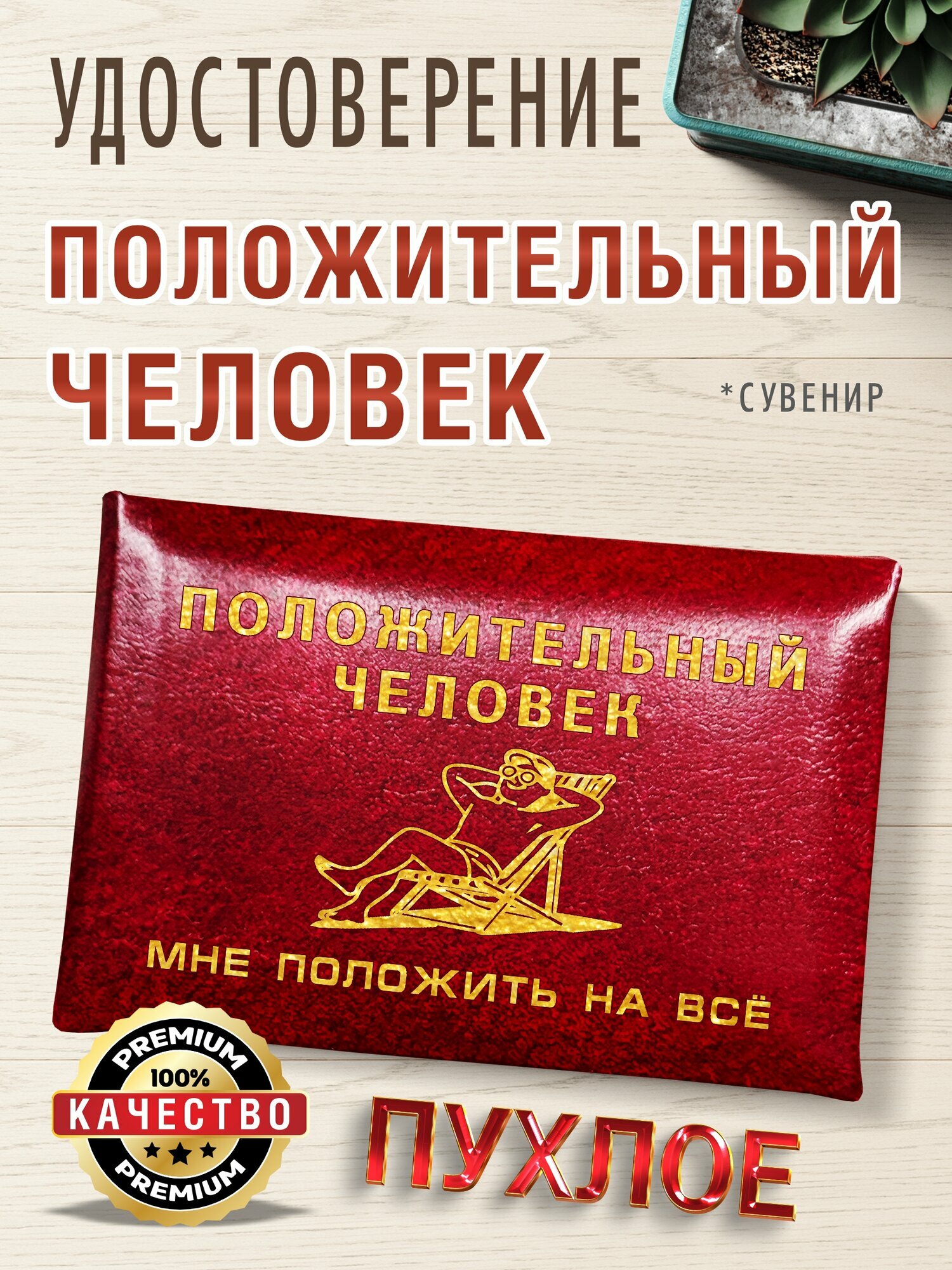 Удостоверение "Положительный человек" в подарок другу, подруге, парню, девушке, мужу, жене, коллеге, пухлая корочка