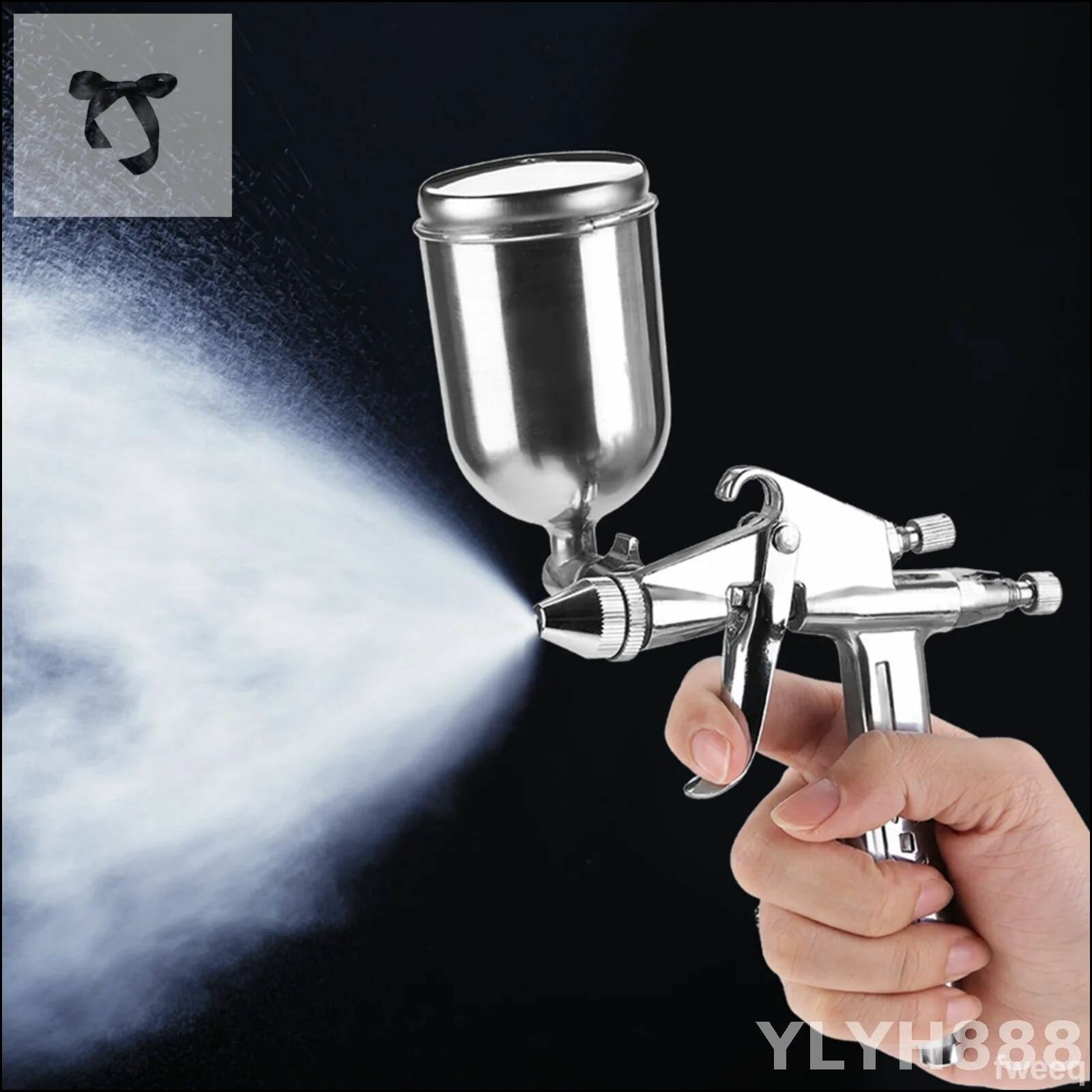 Комплект Краскопульт пневматический (1 шт. + 1 кисть) модель K-3, дюза 0.5мм, для компрессора, капюшон меди, сопло нержавеющей стали, 125мл гравитационная, для покраски авто/дерева/стен